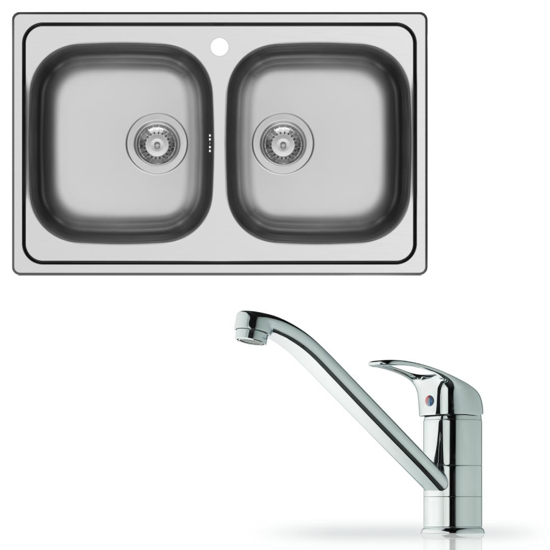 Pyramis Σετ Ανοξείδωτος Νεροχύτης & Μπαταρία Χρωμέ Accel Plus | apothema.gr