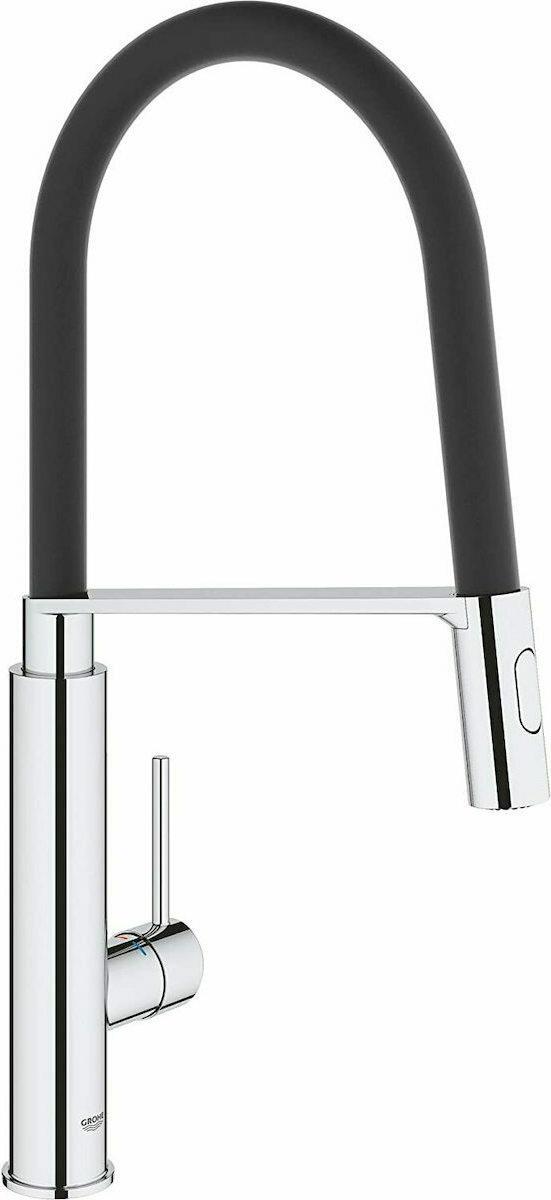 Grohe Concetto Ψηλή Μπαταρία Κουζίνας Πάγκου με Ντουζ Μαύρη 31491000 ...