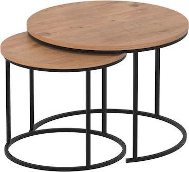 Megapap Hilal Στρογγυλό Βοηθητικό Τραπεζάκι Ξύλινο Pine Oak Σετ 2τμχ ...
